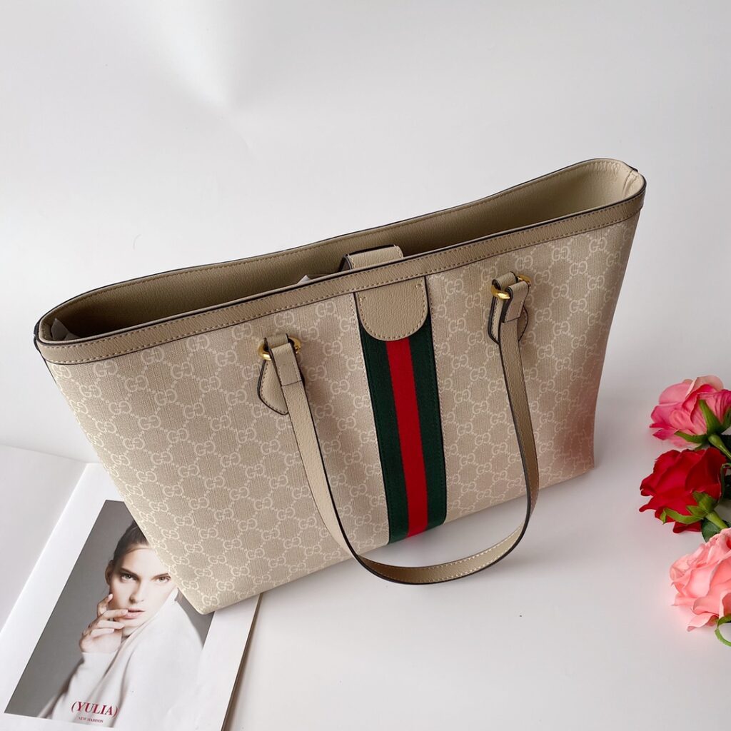 Gucci Ophidia Medium Tote Bag Beige And White 38Cm 631685 Uulag 9682 - Bmai
