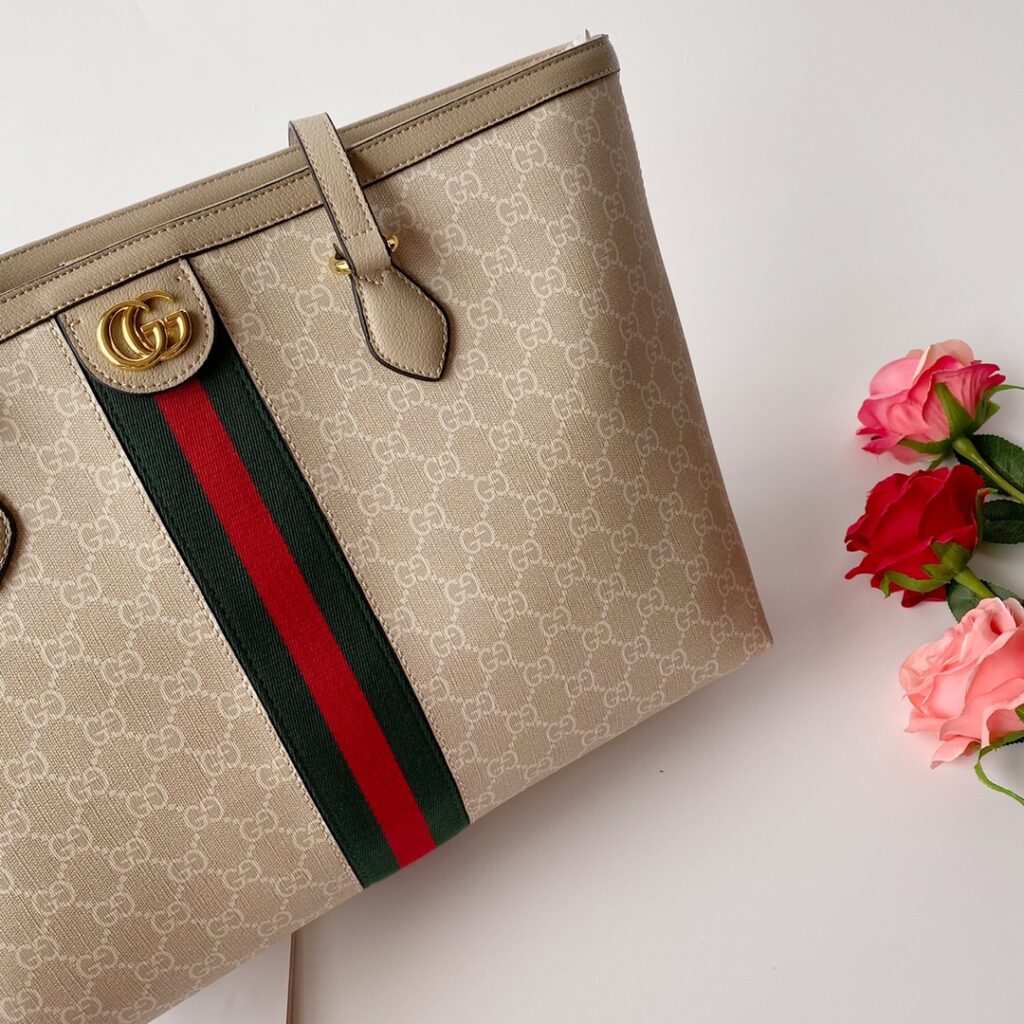 Gucci Ophidia Medium Tote Bag Beige And White 38Cm 631685 Uulag 9682 - Bmai