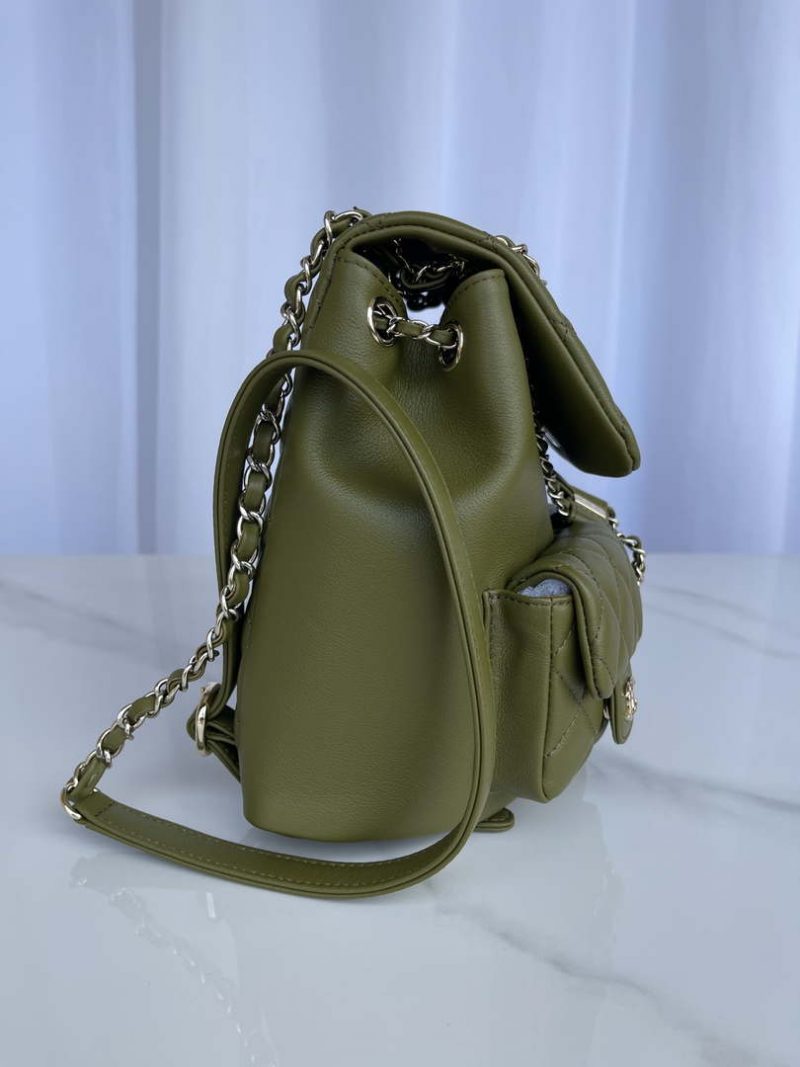 CN AS3860 Backpack Shiny Lambskin Gold Dark Green - Bmai